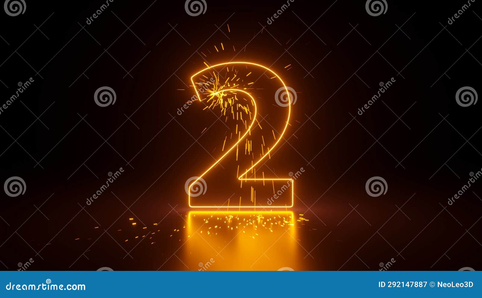 3d Render, Abstract Sparkling Linear Number Two, Glowing Digit 2 ...
