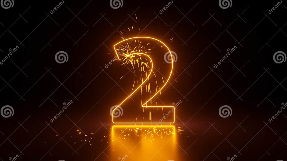 3d Render, Abstract Sparkling Linear Number Two, Glowing Digit 2 ...
