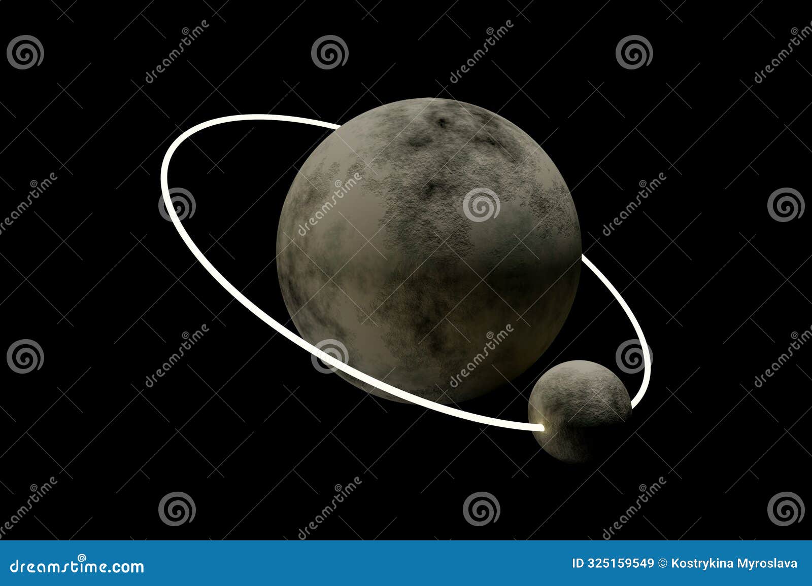 3d Render Abstract Stone Planet with Glowing Circle and Satellite in ...
