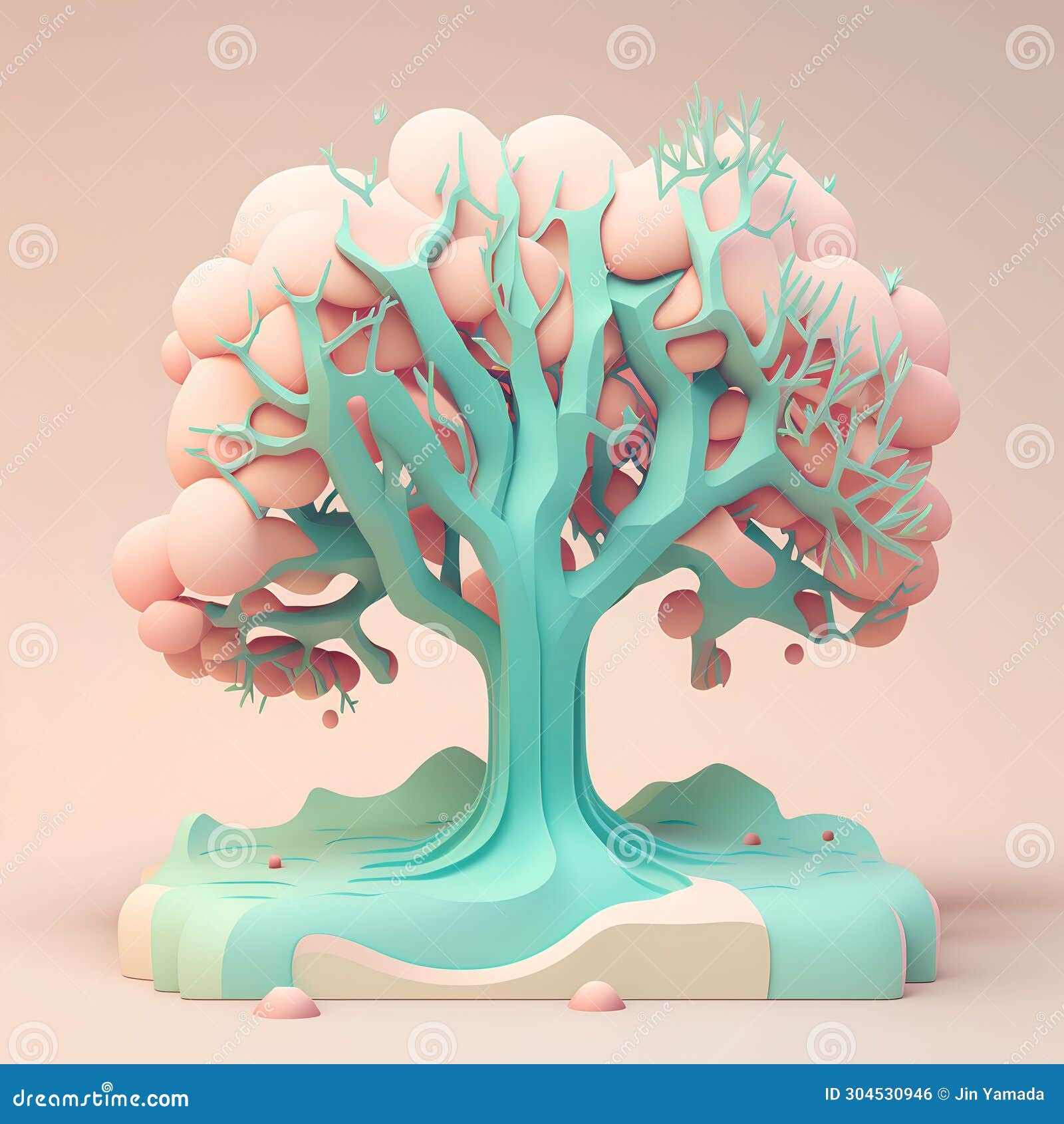 3d Render of Abstract Tree on Pastel Background. Minimal Concept Stock ...