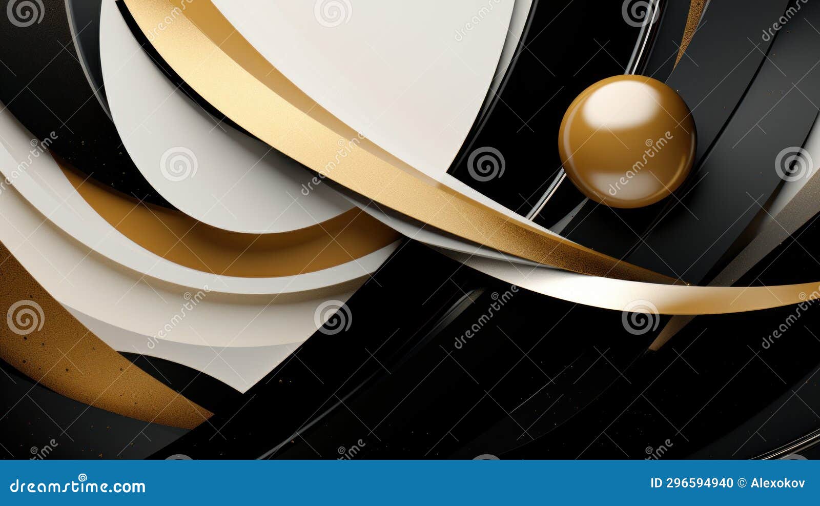 3d Render, Abstract Wavy Background with Gold and Black Elements ...