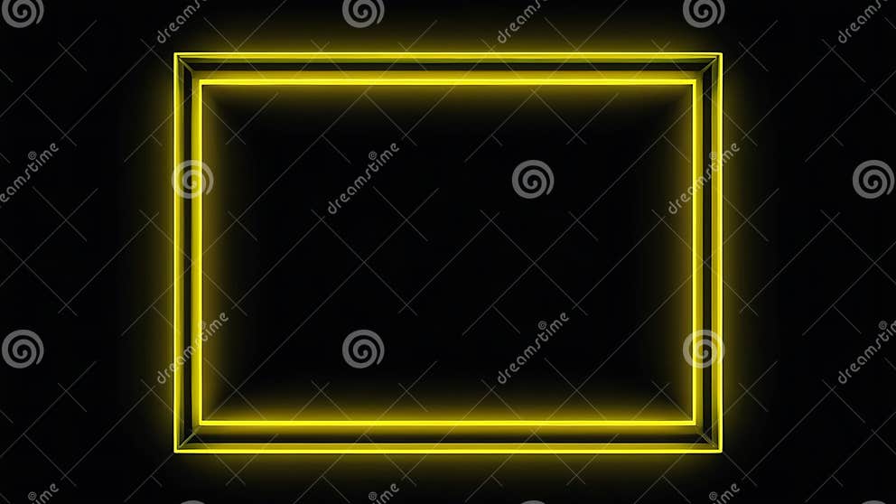 3d Render Abstract Yellow Neon Frame Glowing with Light on Dark ...