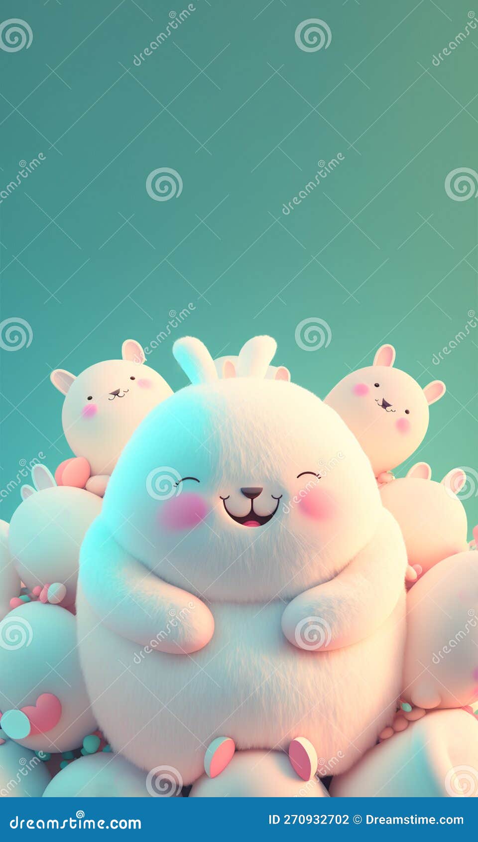 Fluffy Chubby Bunnies Characters and Copy Space. Happy Easter Day ...