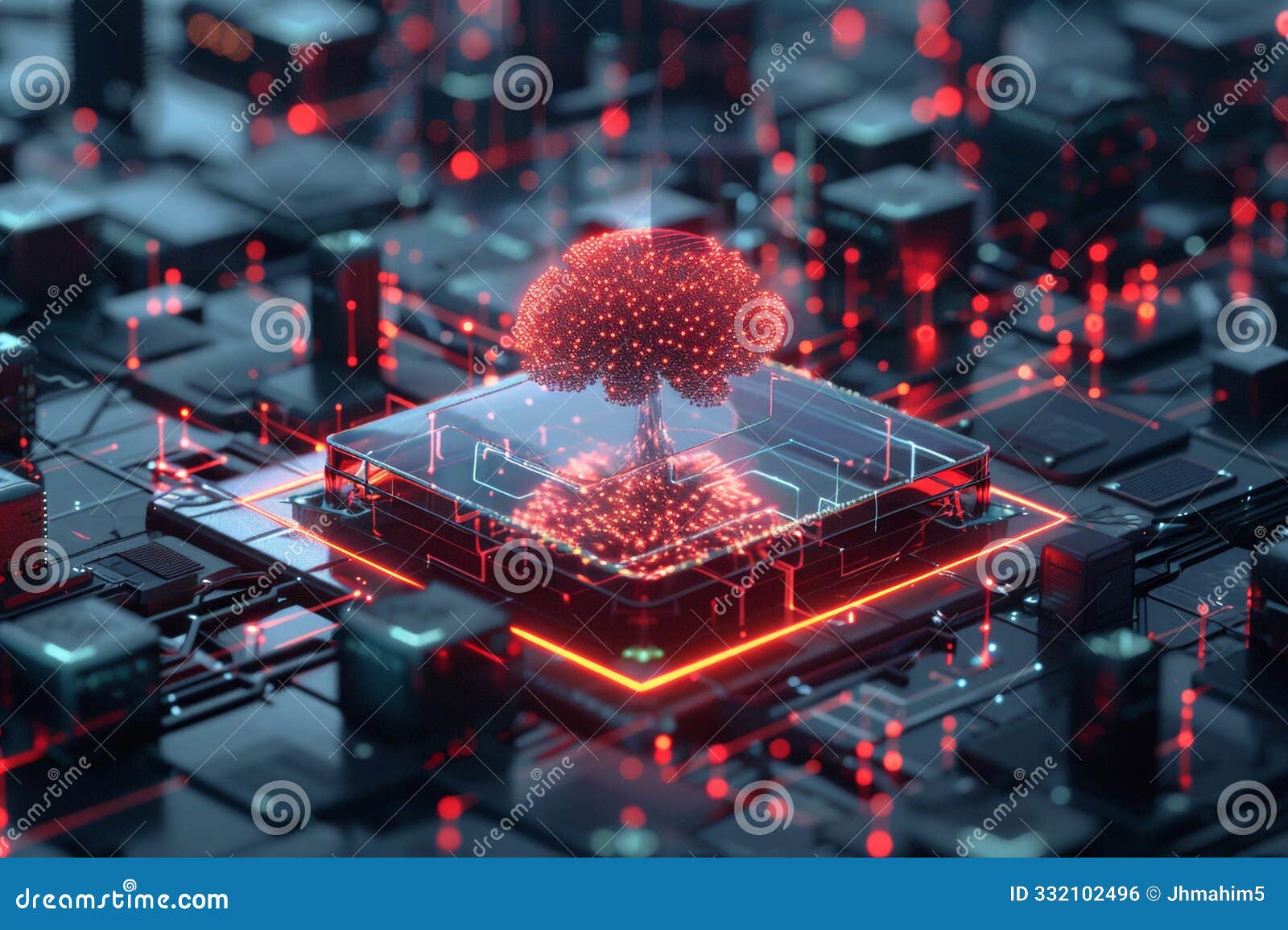 A 3D Render of an AI Core Encased in Layers of Cybersecurity Measures ...