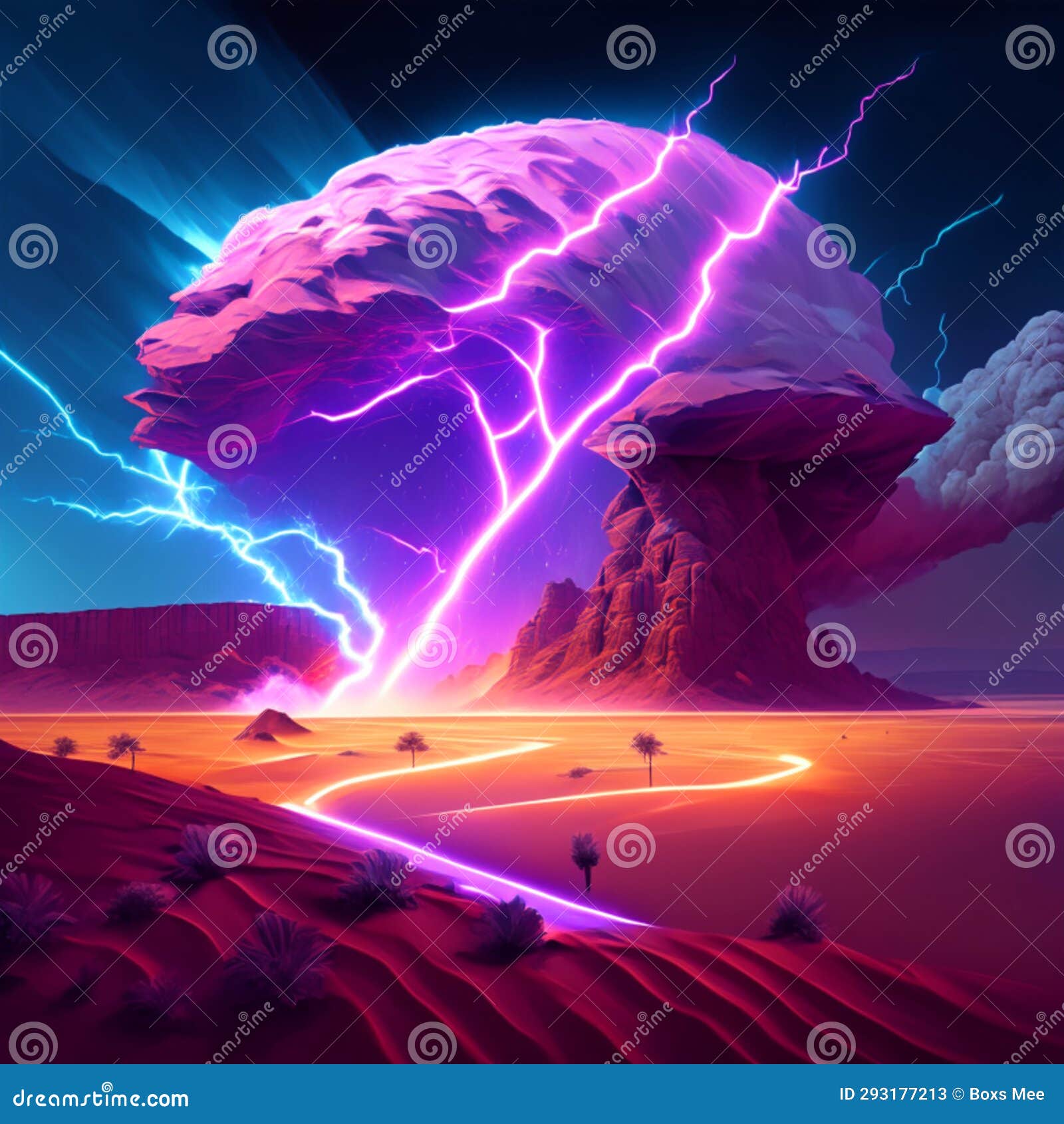 Lightning On Alien Planet In Storm, Extraterrestrial Landscape ...