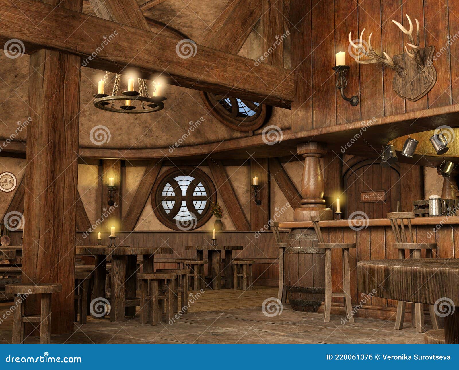 Ancient Medieval Tavern Interior Stock Illustration - Illustration of ...