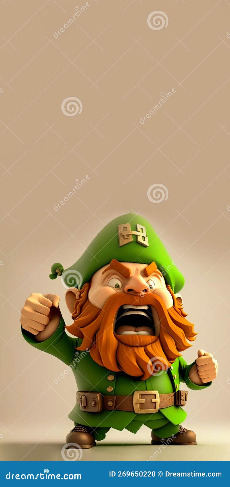 Angry Leprechaun Man Character Standing and Copy Space. St Stock ...