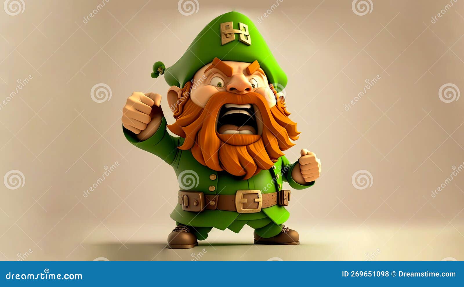 3D Render of Angry Leprechaun Man Character Stock Illustration ...