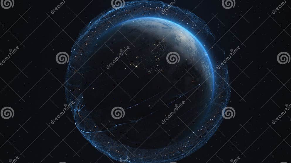 3D Render of Animated Digital Sphere Over the Earth Globe Stock ...