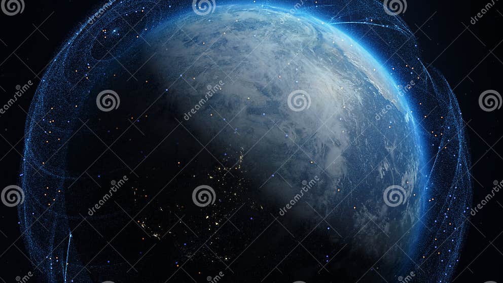3D Render of Animated Digital Sphere Over the Earth Globe Stock ...