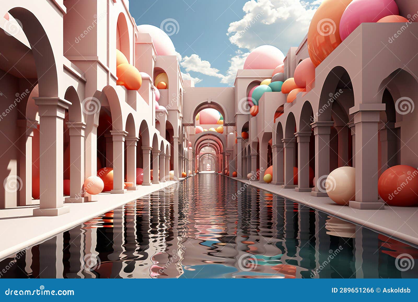 3d Render of Arabic Interior with Pool and Colorful Balloons Stock ...