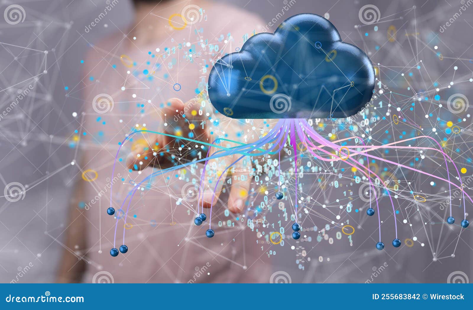 3d Render of an Artificial Intelligence Cloud with Lines and Binary ... 3d Render of an Artificial Intelligence Cloud with Lines and Binary ...