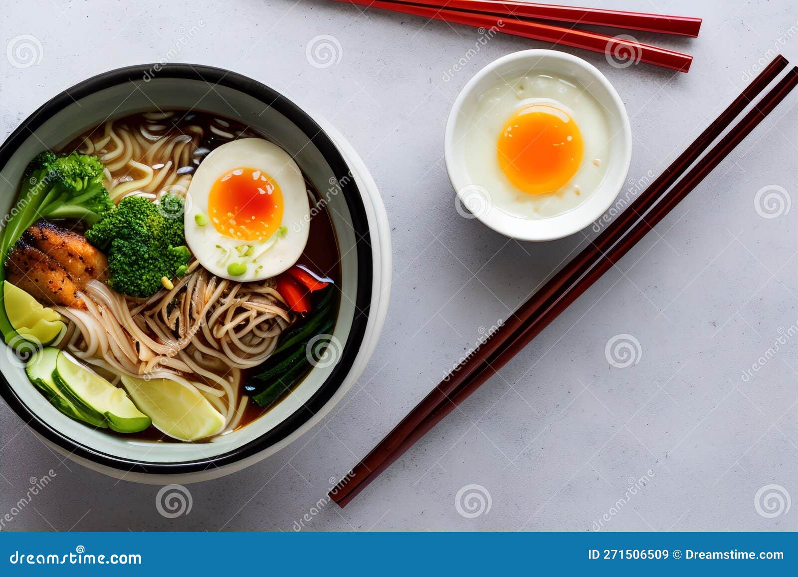 3D Render of an Asian-style Noodle Bowl with Pieces of Lean Meat, Egg ...