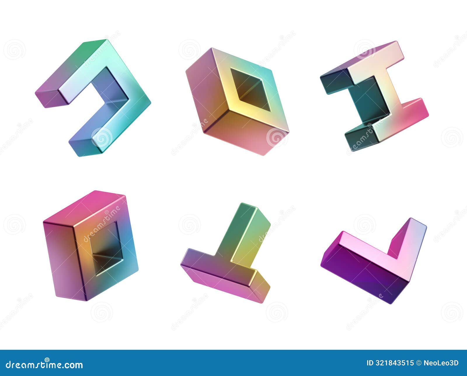 3d Render, Assorted Abstract Geometric Shapes and Objects. Collection ...
