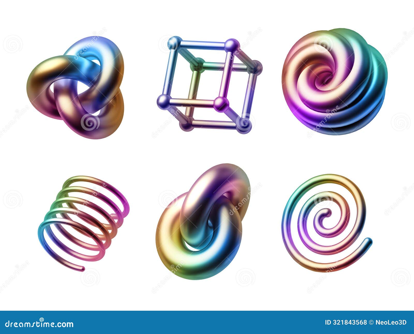 3d Render, Assorted Abstract Geometric Shapes and Objects. Collection ...