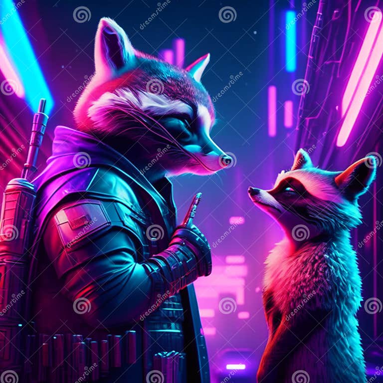 3d Render of an Astronaut and a Fox in Neon Light. Generative AI Stock ...