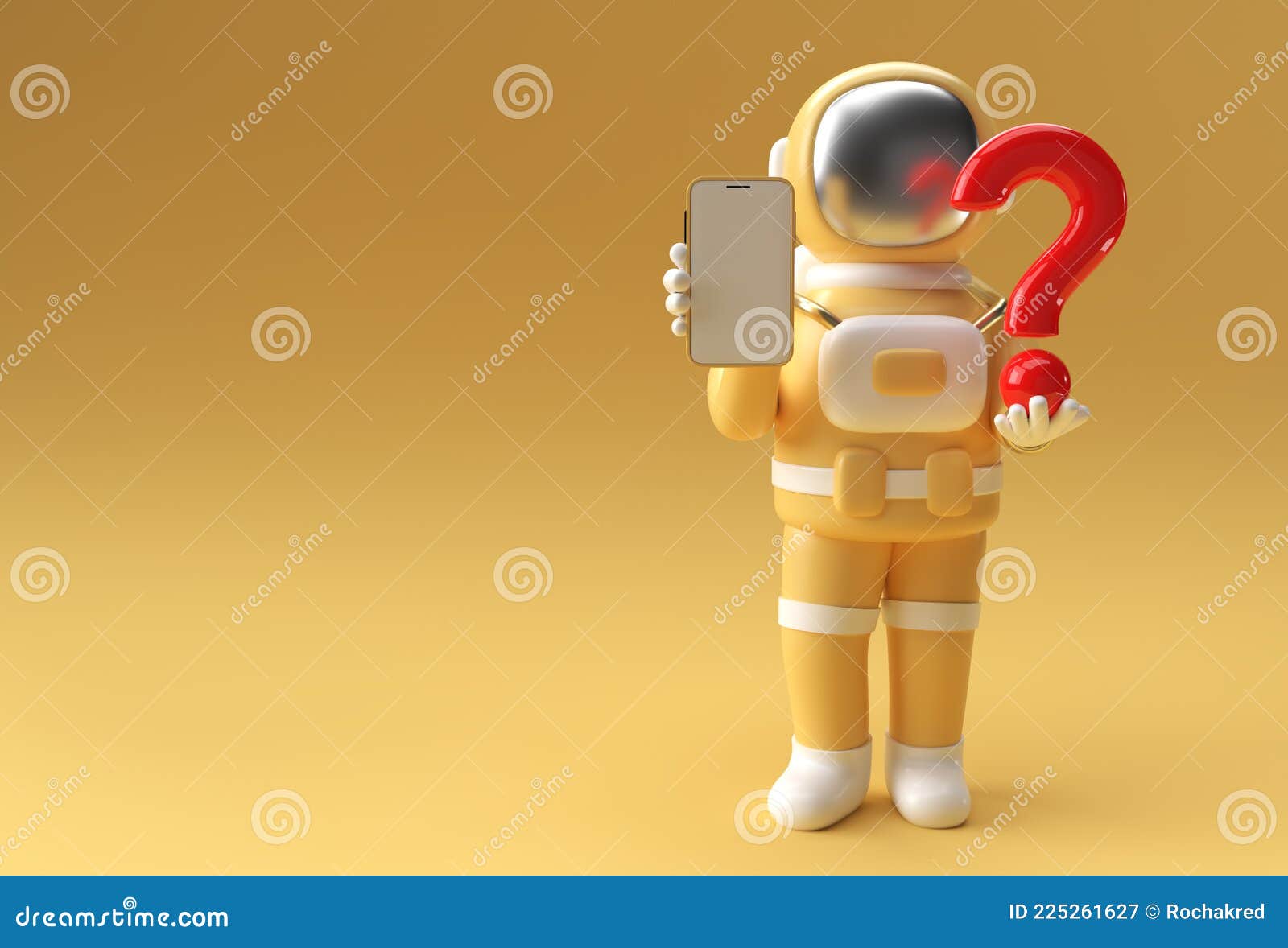 3d Render Astronaut Holding Question Mark with Blank Mobile Mockup 3d ...