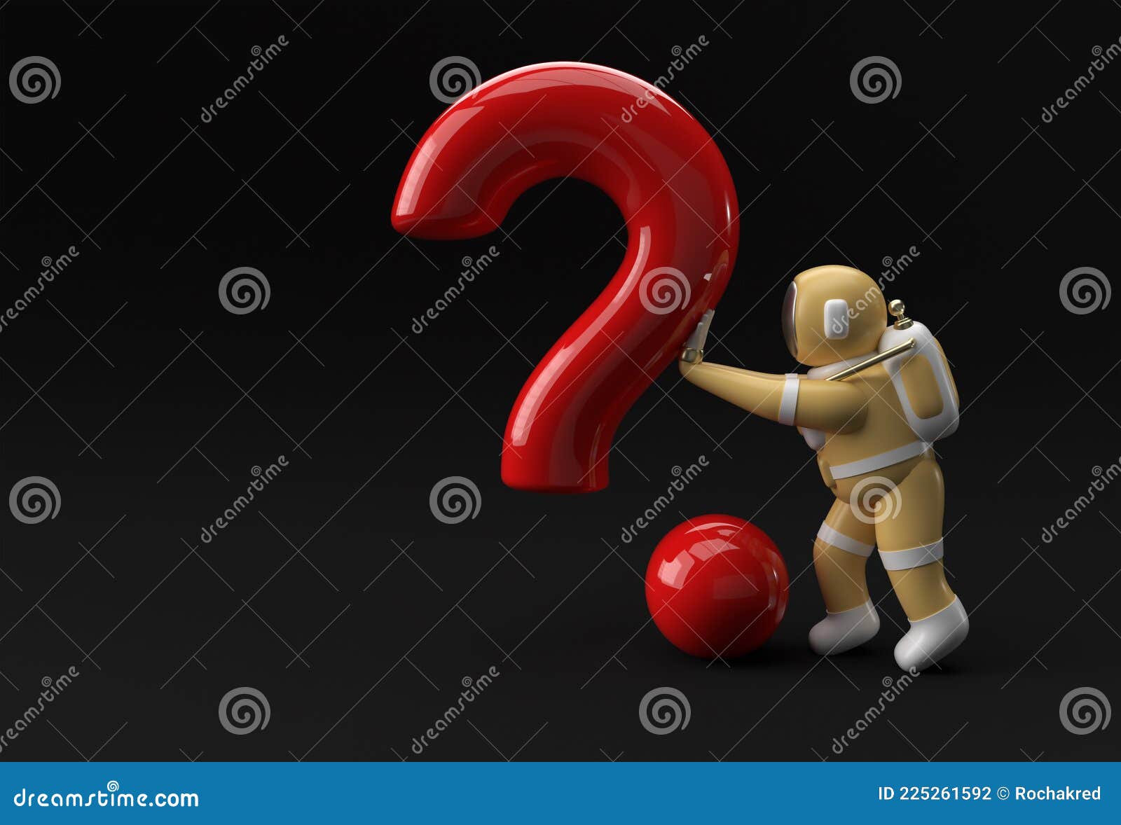 3d Render Astronaut Pushing Question Mark 3d Illustration Design Stock ...