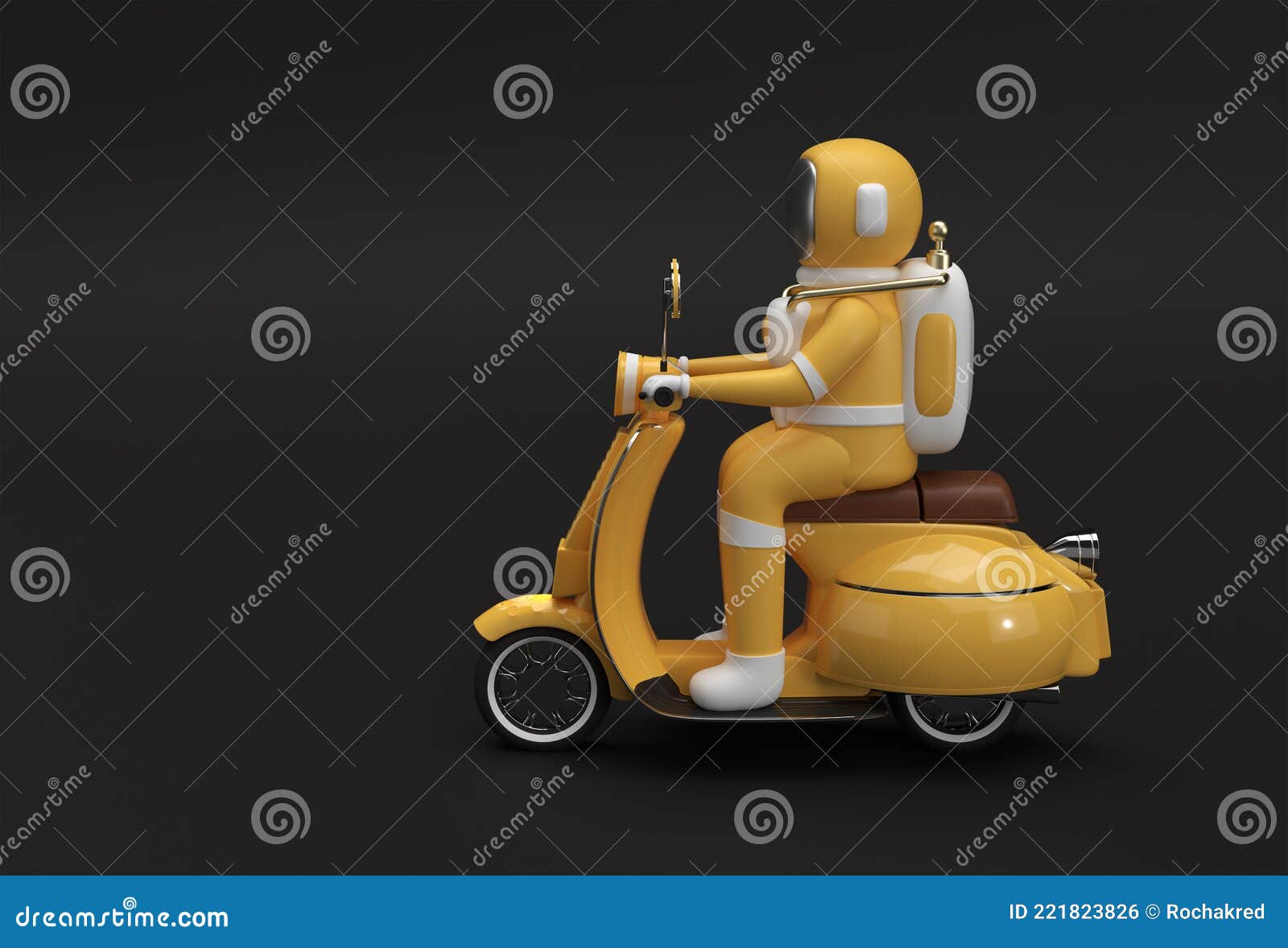 3D Render Astronaut Riding Motor Scooter Side View on a Black ...