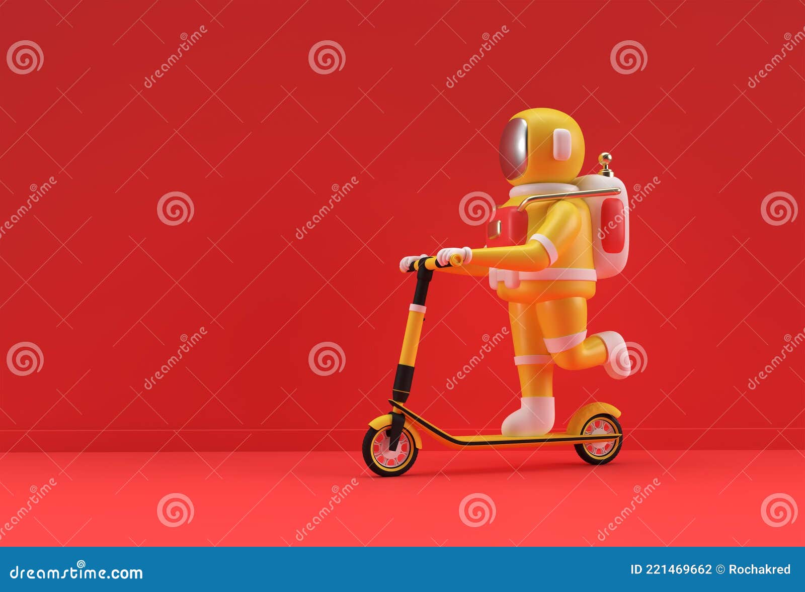3D Render Astronaut Riding a Push Scooter 3D Art Design Illustration ...