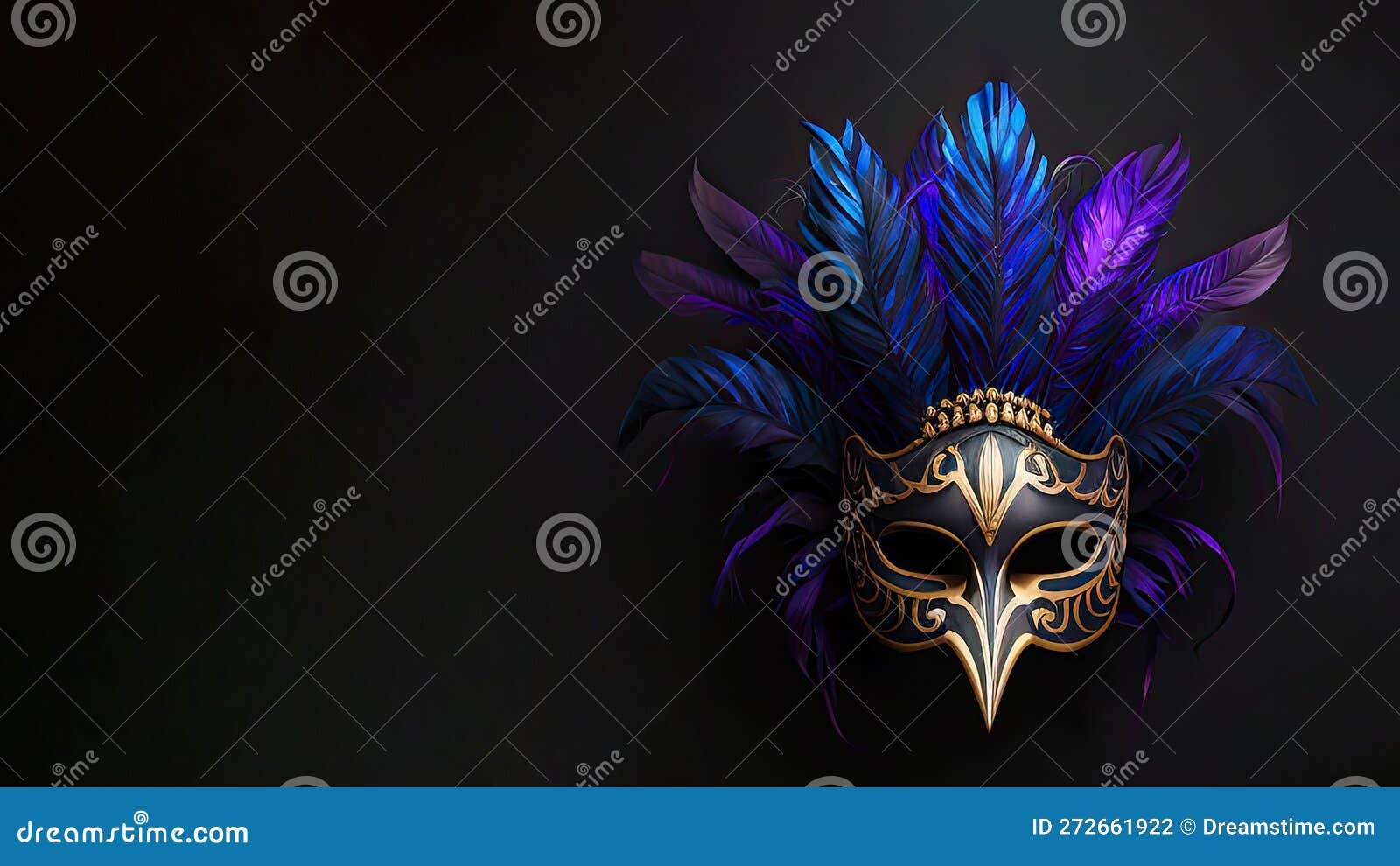 3D Render of Attractive Feathered Masquerade Mask on Black Stock ...