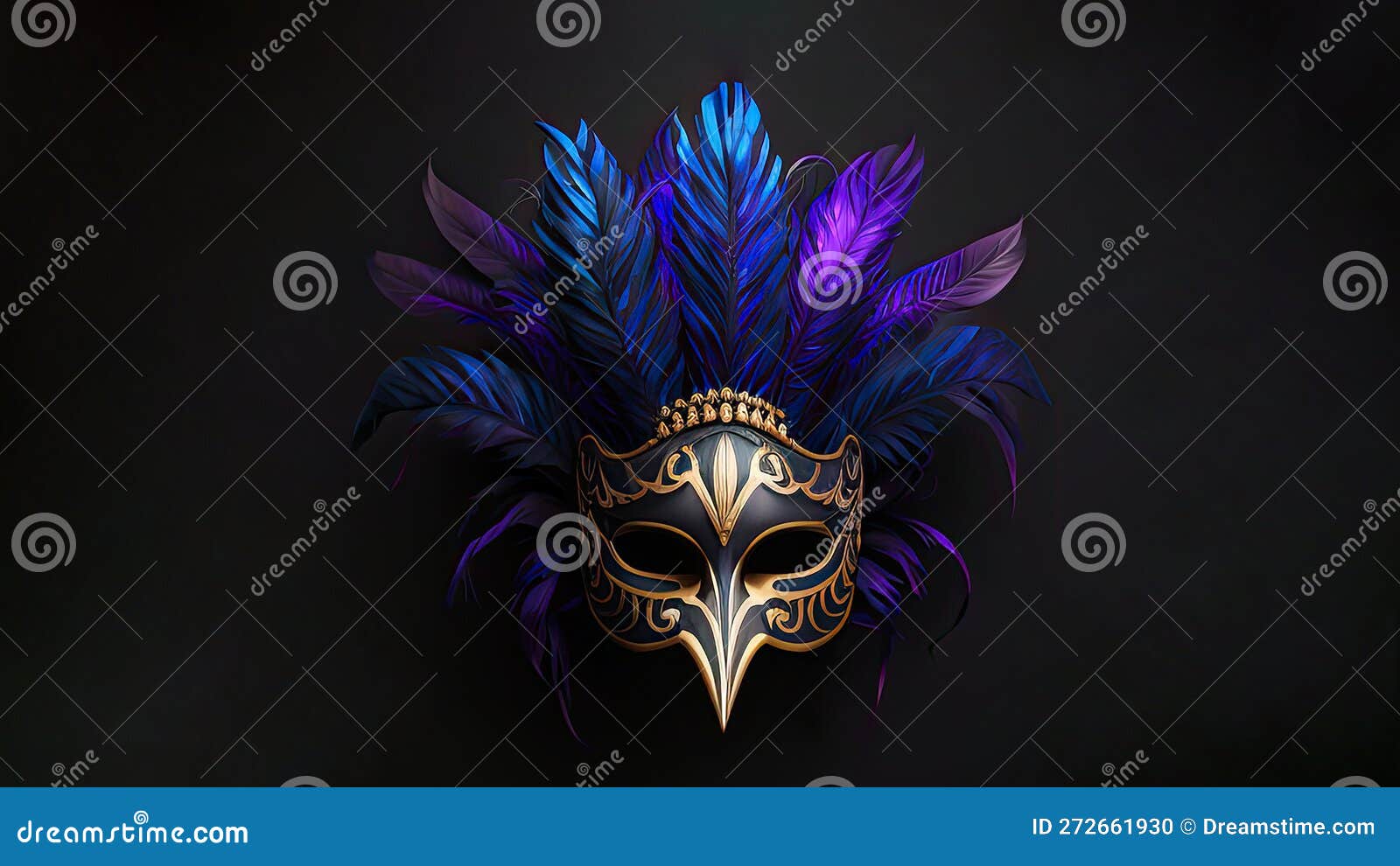 3D Render of Attractive Feathered Masquerade Mask on Black Stock ...