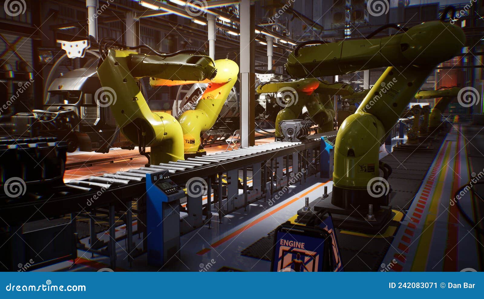 3d Render of Automotive Factory, Assembly Line Production Manufacturing ...