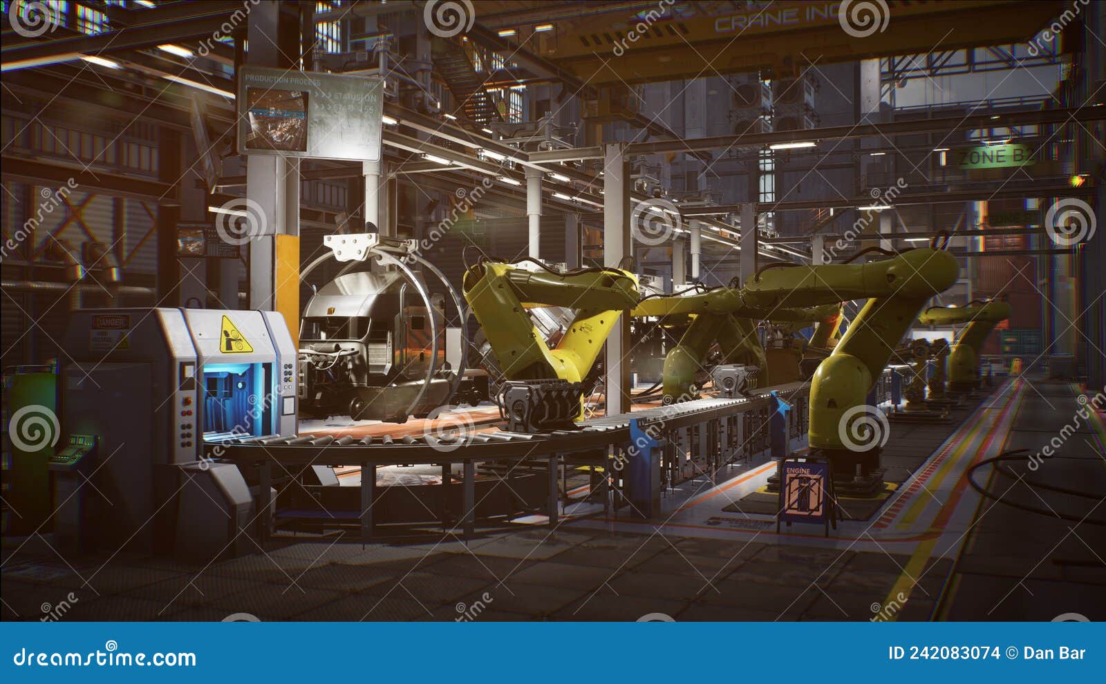 3d Render of Automotive Factory, Assembly Line Production Manufacturing ...