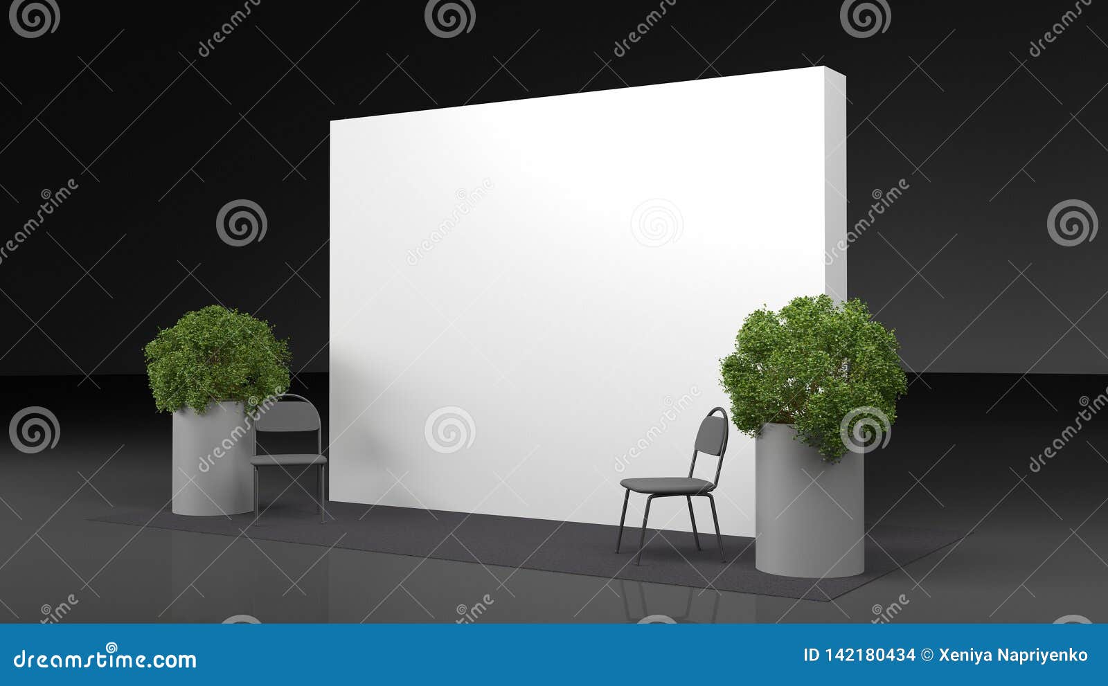 3d Render Backdrop 2x3 Meters with Plants and Chairs, Realistic Mockup ...