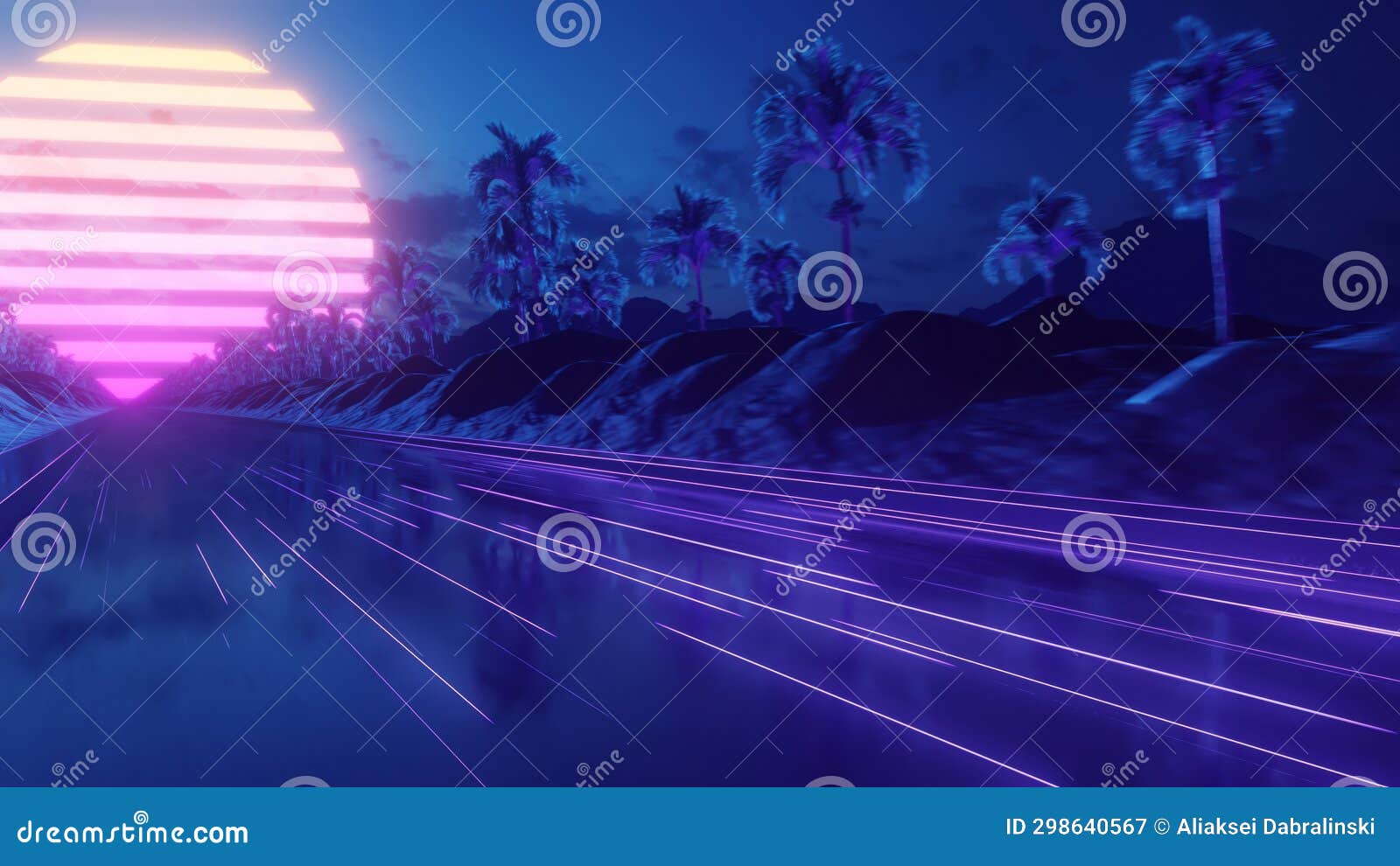3d Render Background Neon Retro Wave 80s Style Stock Illustration ...