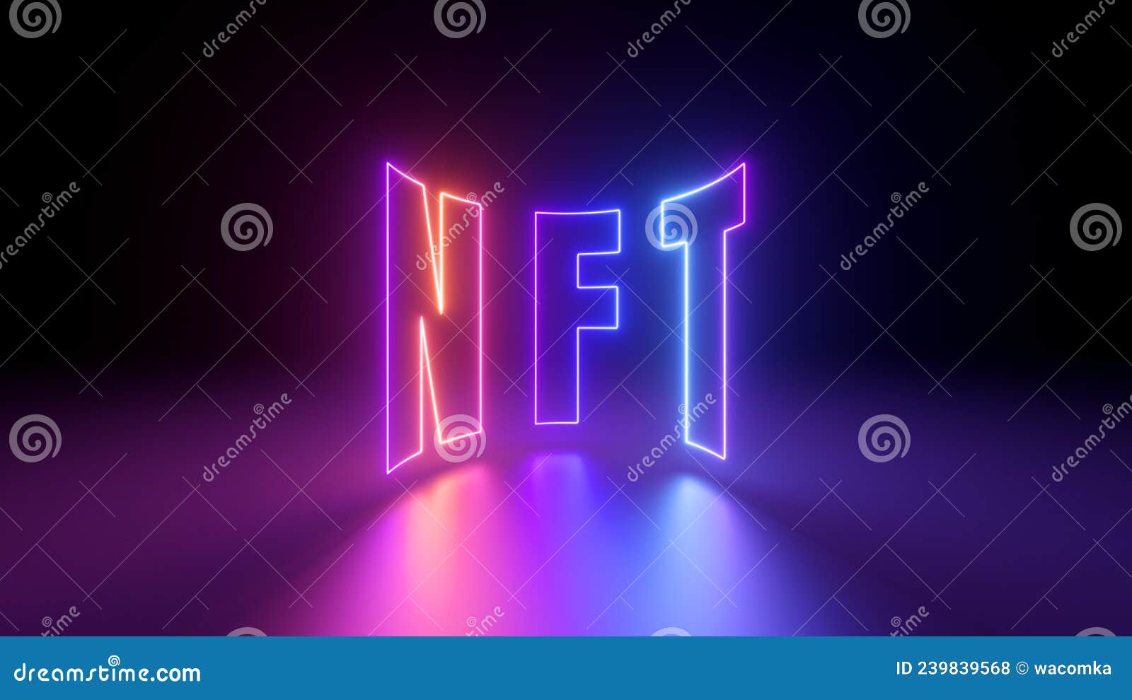 3d Render, Background with NFT Letters Glowing with Ultraviolet Light ...
