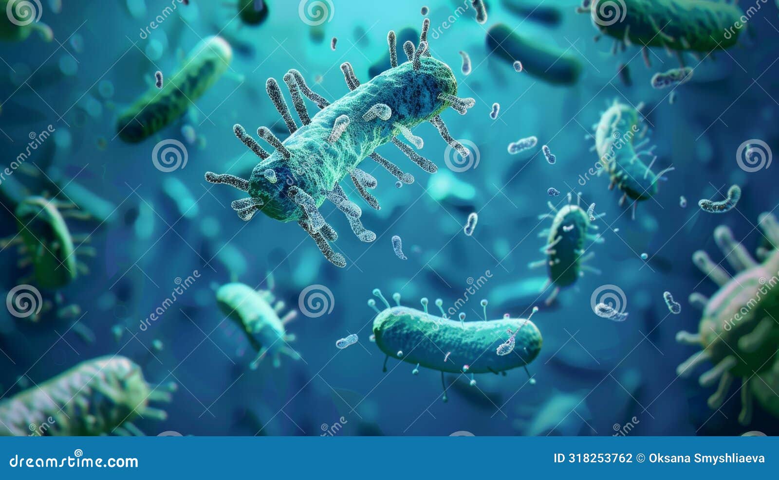 3D Render of Bacteria Colony in Blue Biological Environment Stock ...
