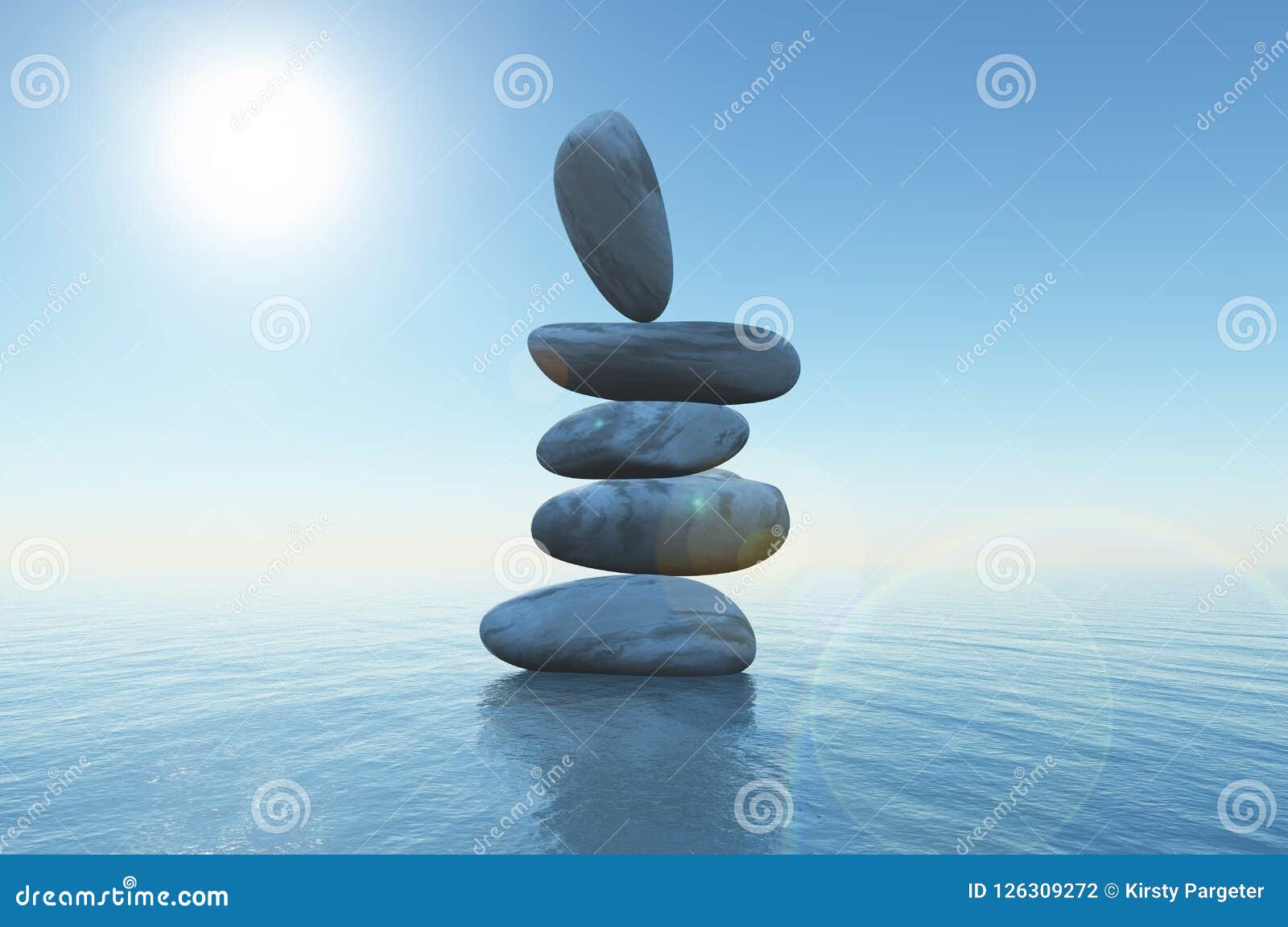 3D Balancing Stones in the Ocean Stock Illustration - Illustration of ...