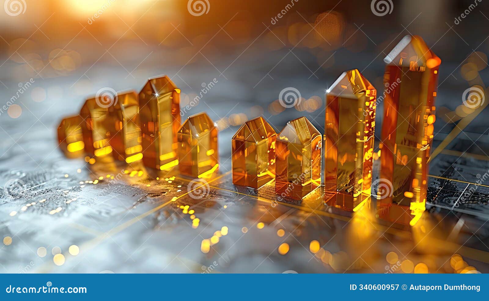 3d Render of a Bar Graph Made of Amber with Warm Backlight on a Shiny ...