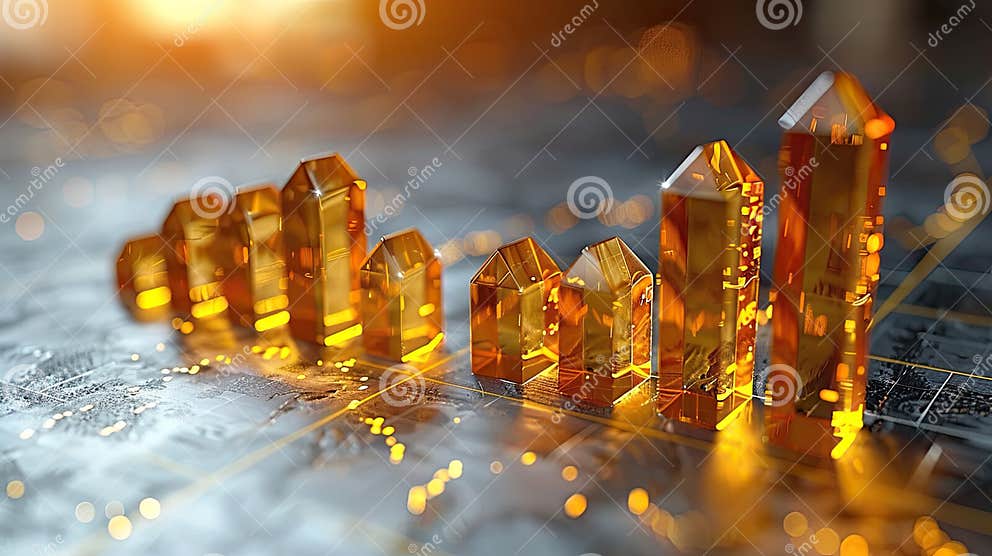 3d Render of a Bar Graph Made of Amber with Warm Backlight on a Shiny ...