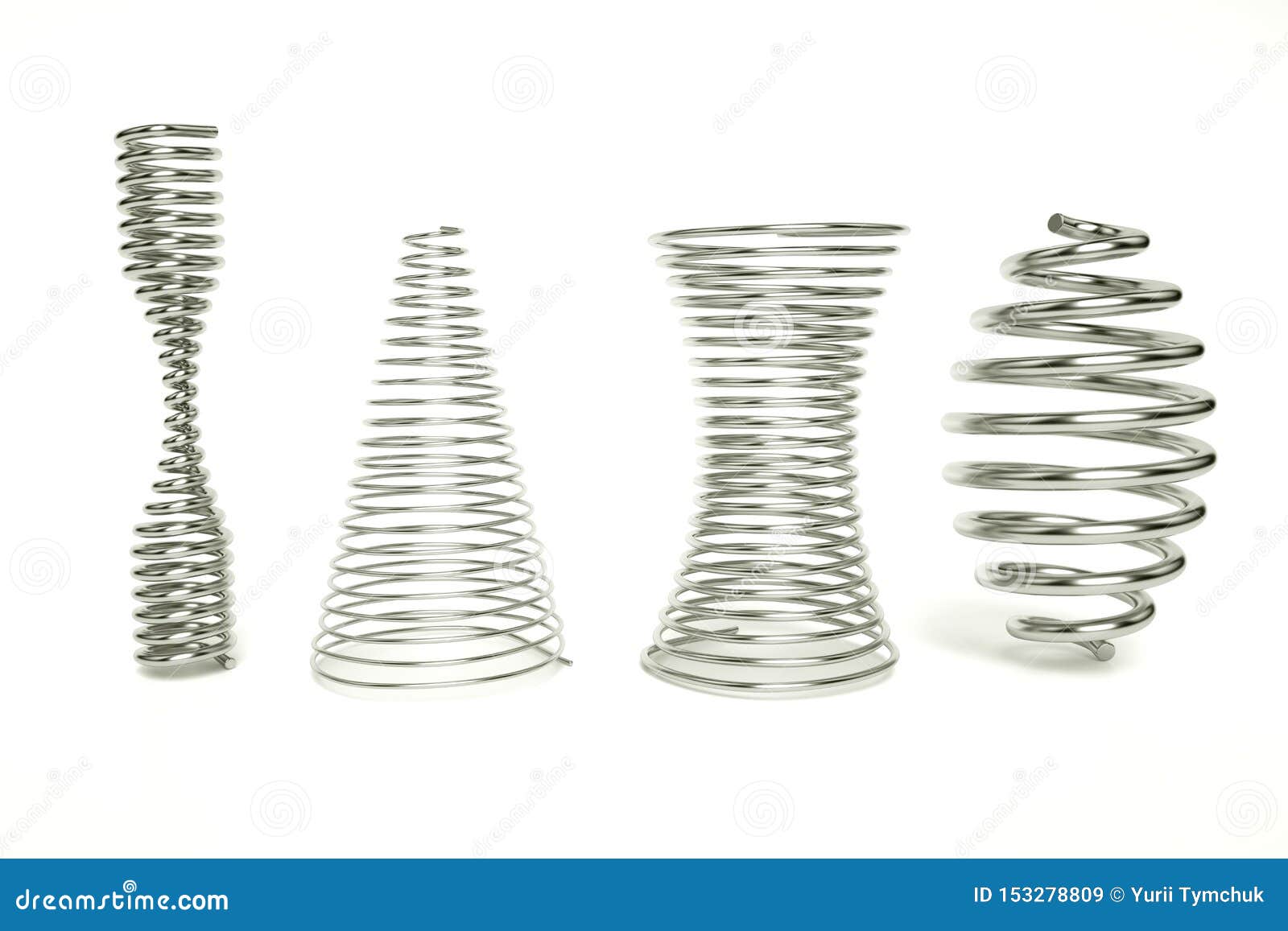 3d Render of Barrel Spring, Tapered Springs, Clepsydra Spring. Set of ...