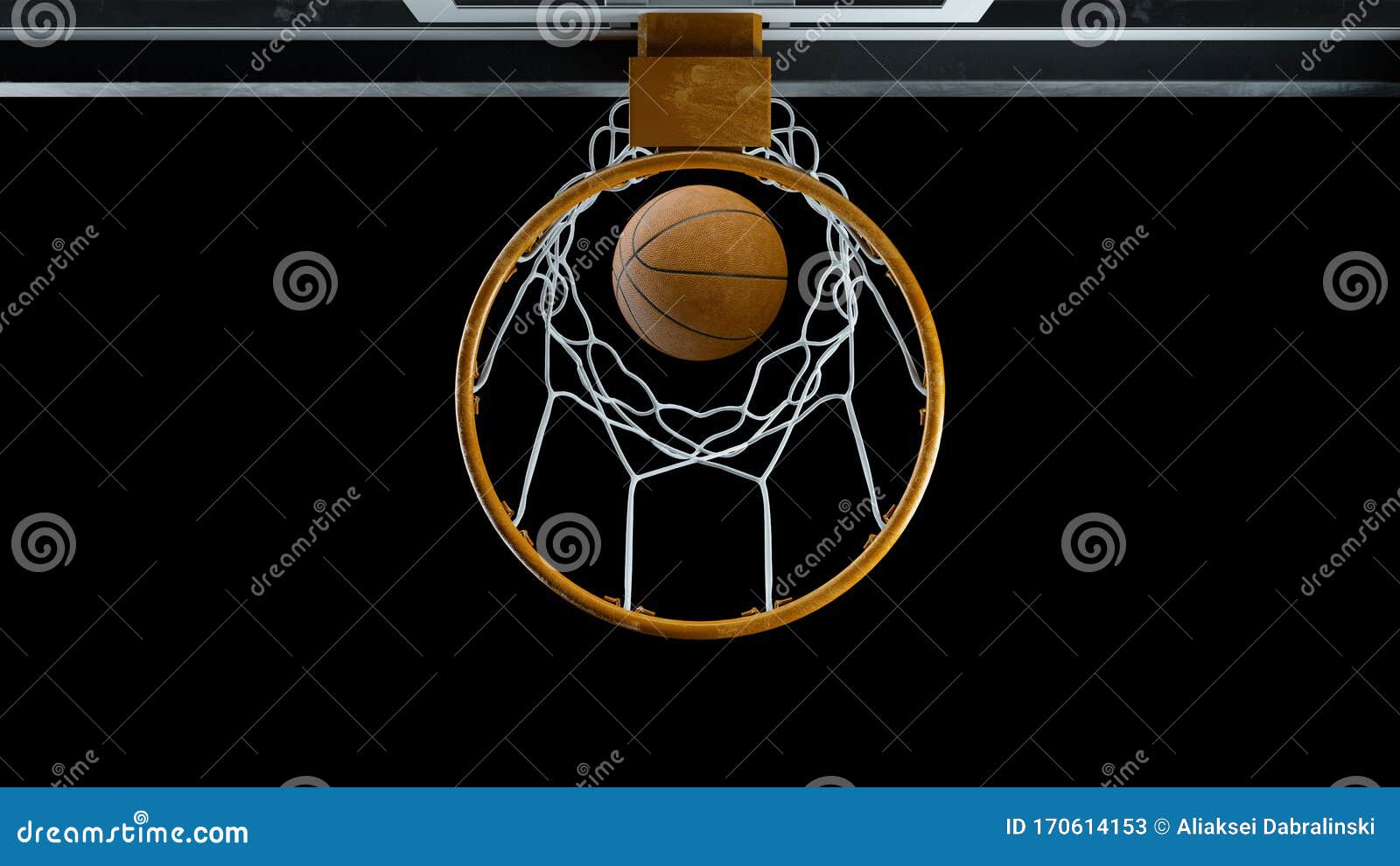 3d Render Basketball Hit the Basket on a Black Background Stock ...