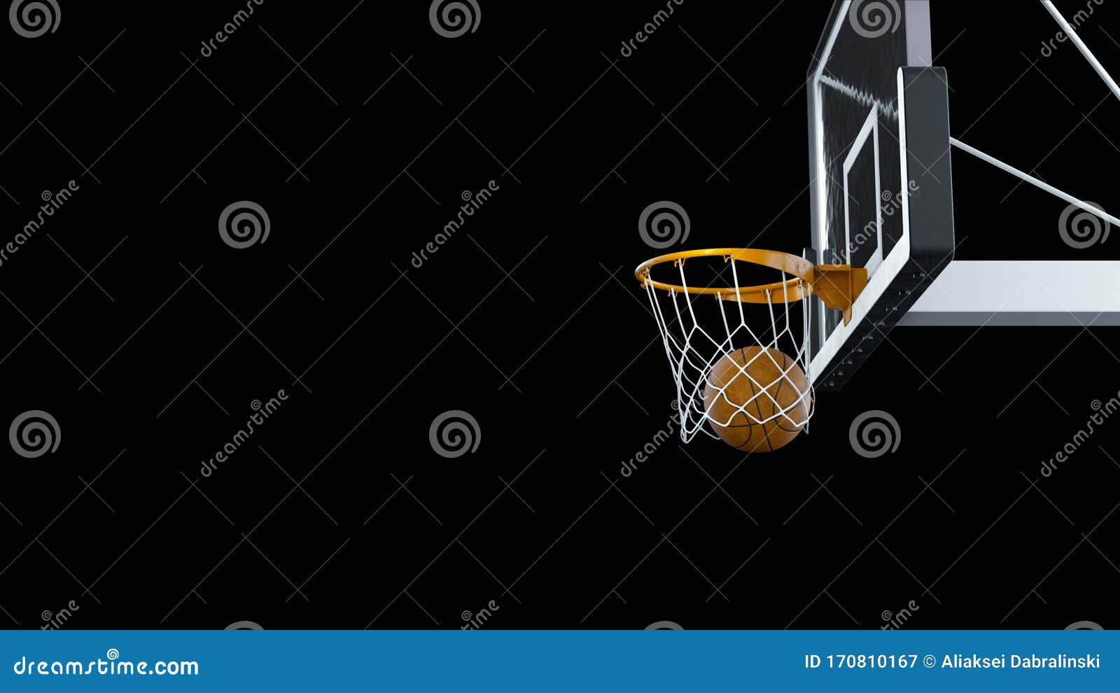 3d Render Basketball Hit the Basket on a Black Background Stock ...