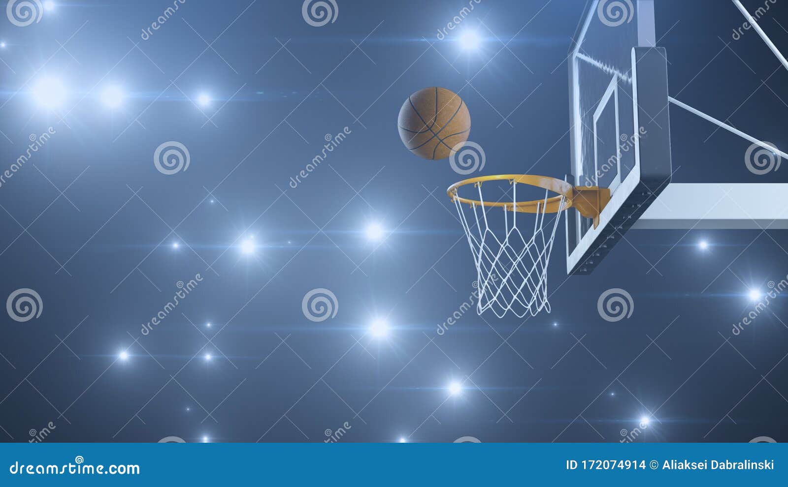 3d Render Basketball Hit the Basket in Slow Motion on the Background of ...