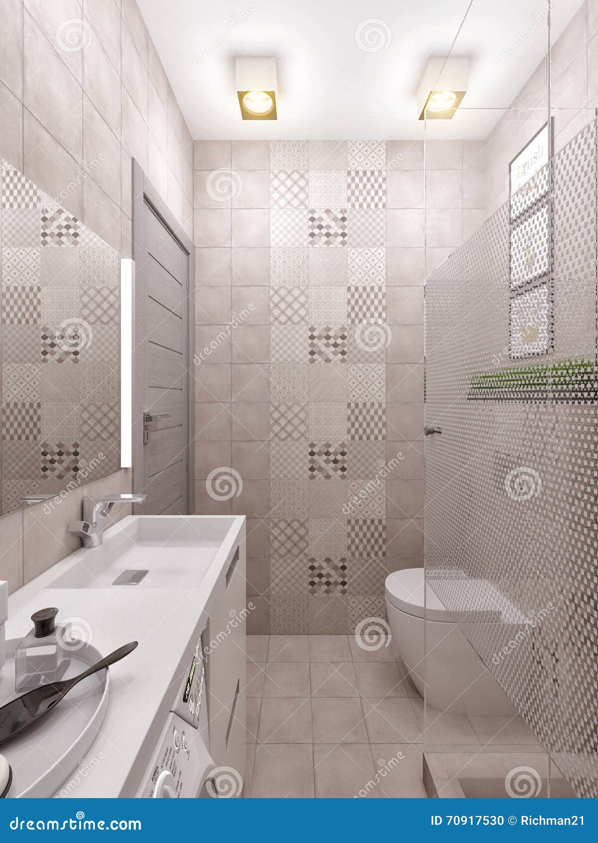 3D Render of a Bathroom in a Modern Style. Stock Illustration ...