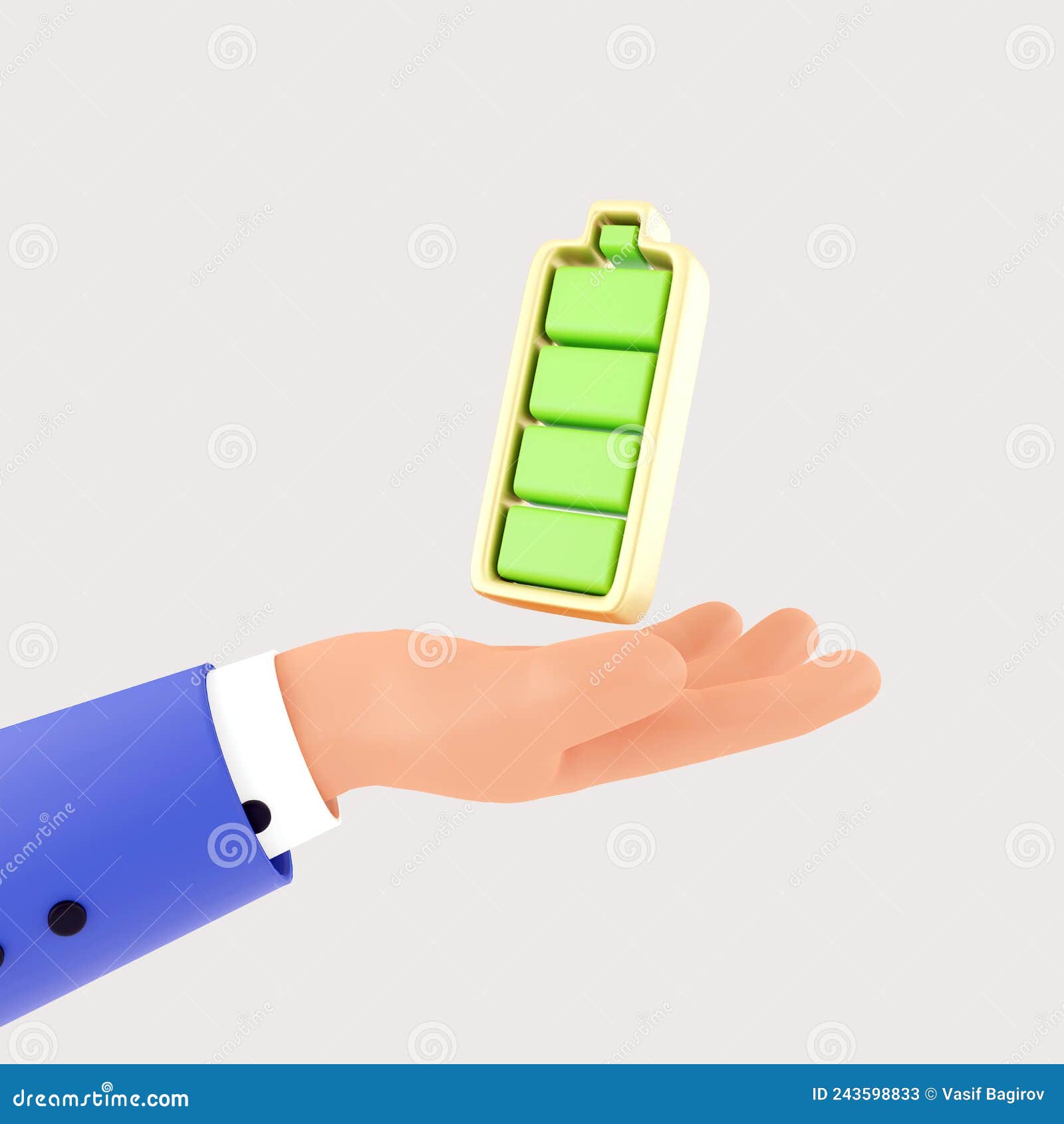 3D Render Battery with Hand Icon. 3D Render Battery on Hand Icon ...