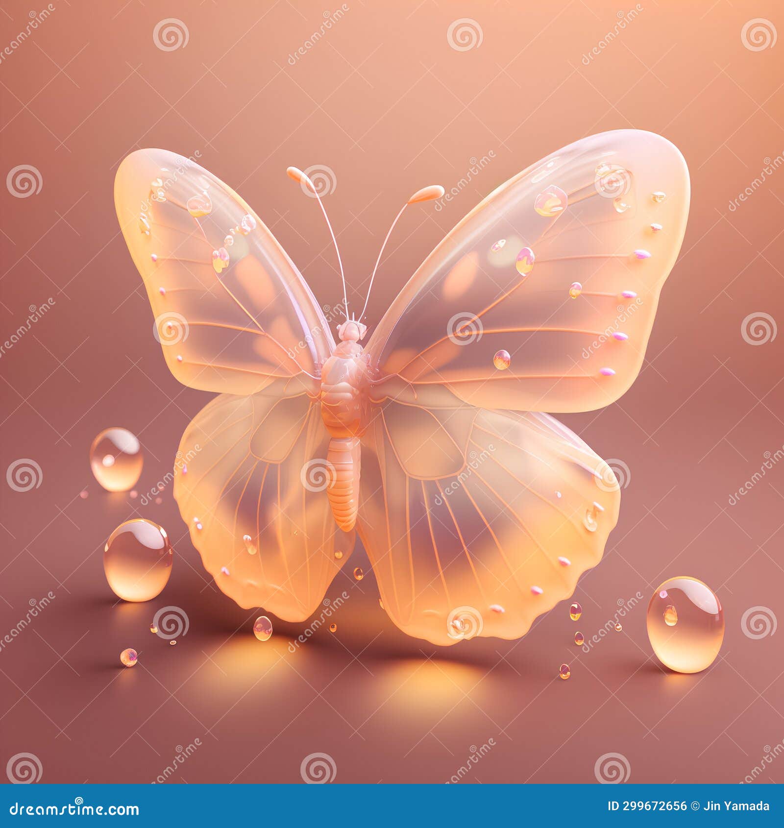3d Render of Beautiful Butterfly with Water Drops Isolated on Orange ...