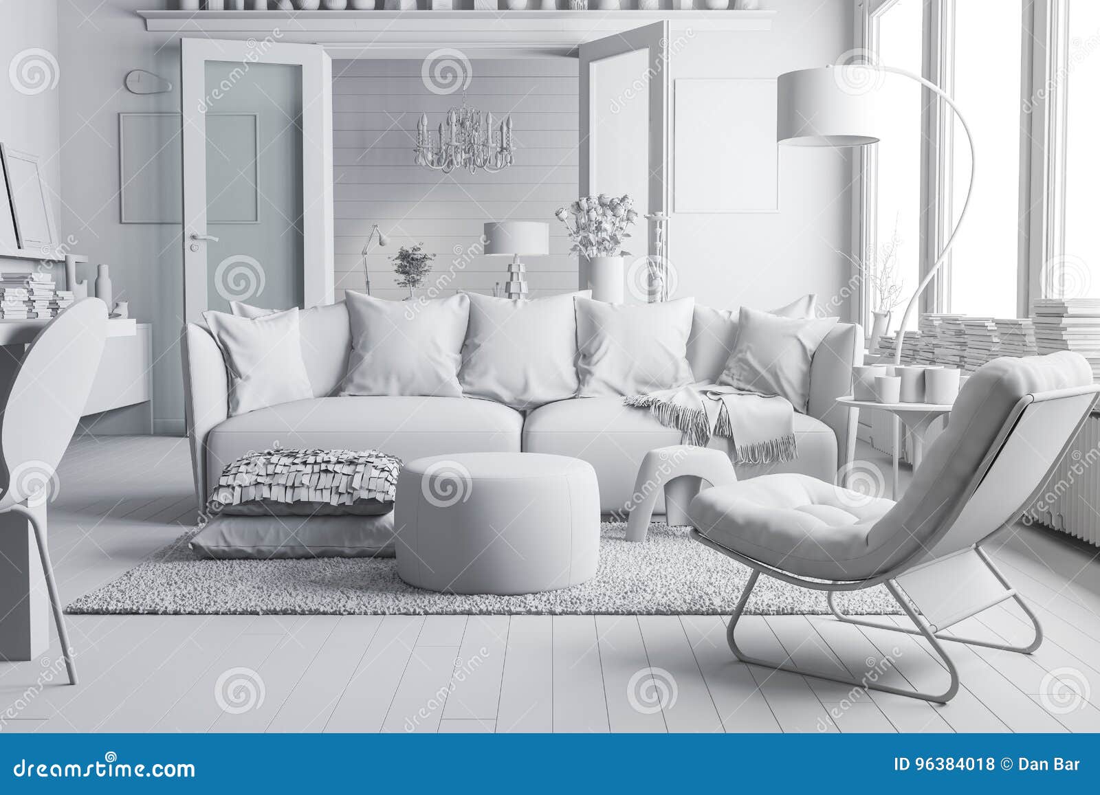 3d Render of Beautiful Clean Interior Stock Illustration - Illustration ...
