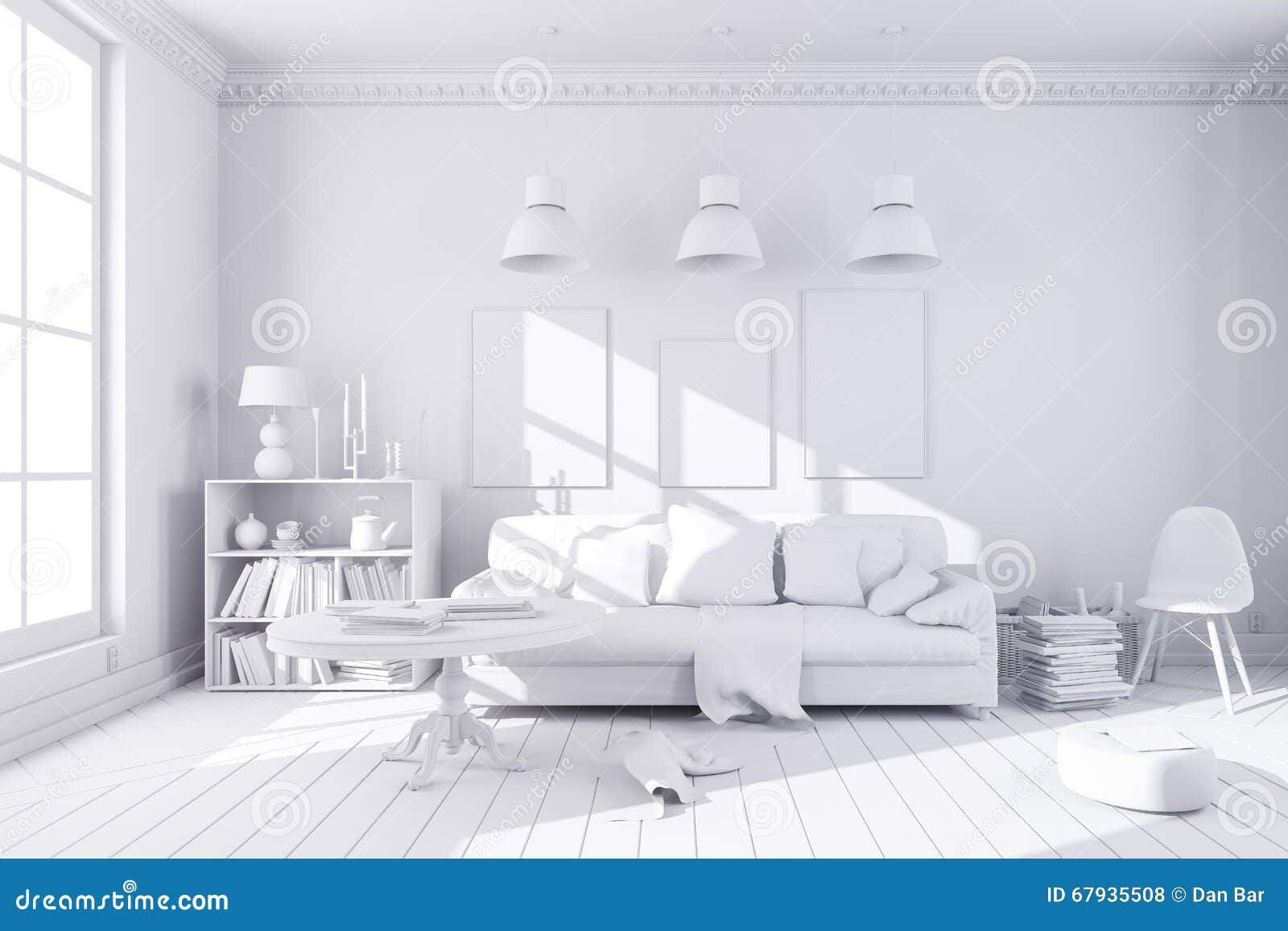 3d Render of Beautiful Clean Interior Room Stock Illustration ...
