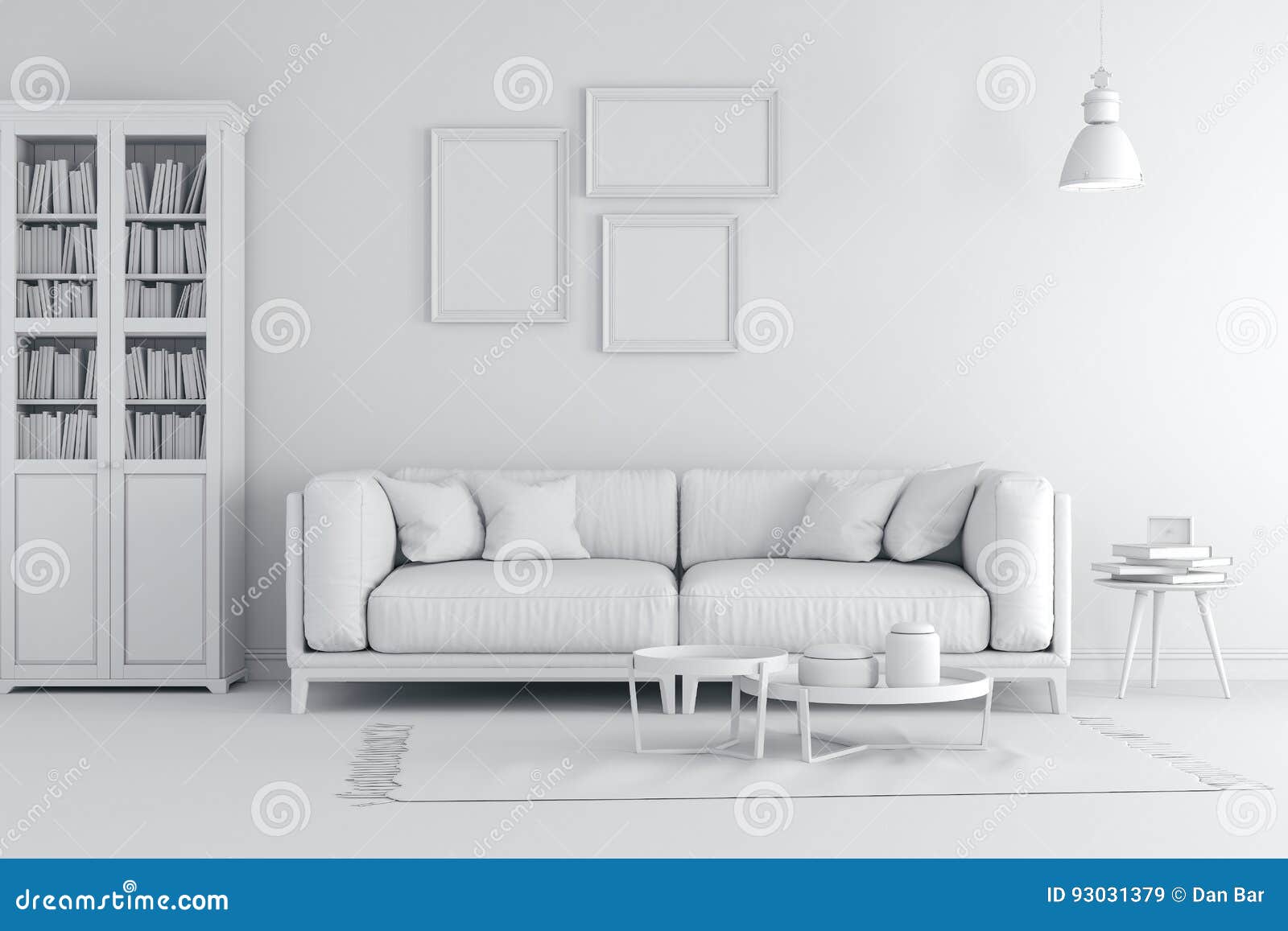 3d Render of Beautiful Clean White Interior Stock Illustration ...