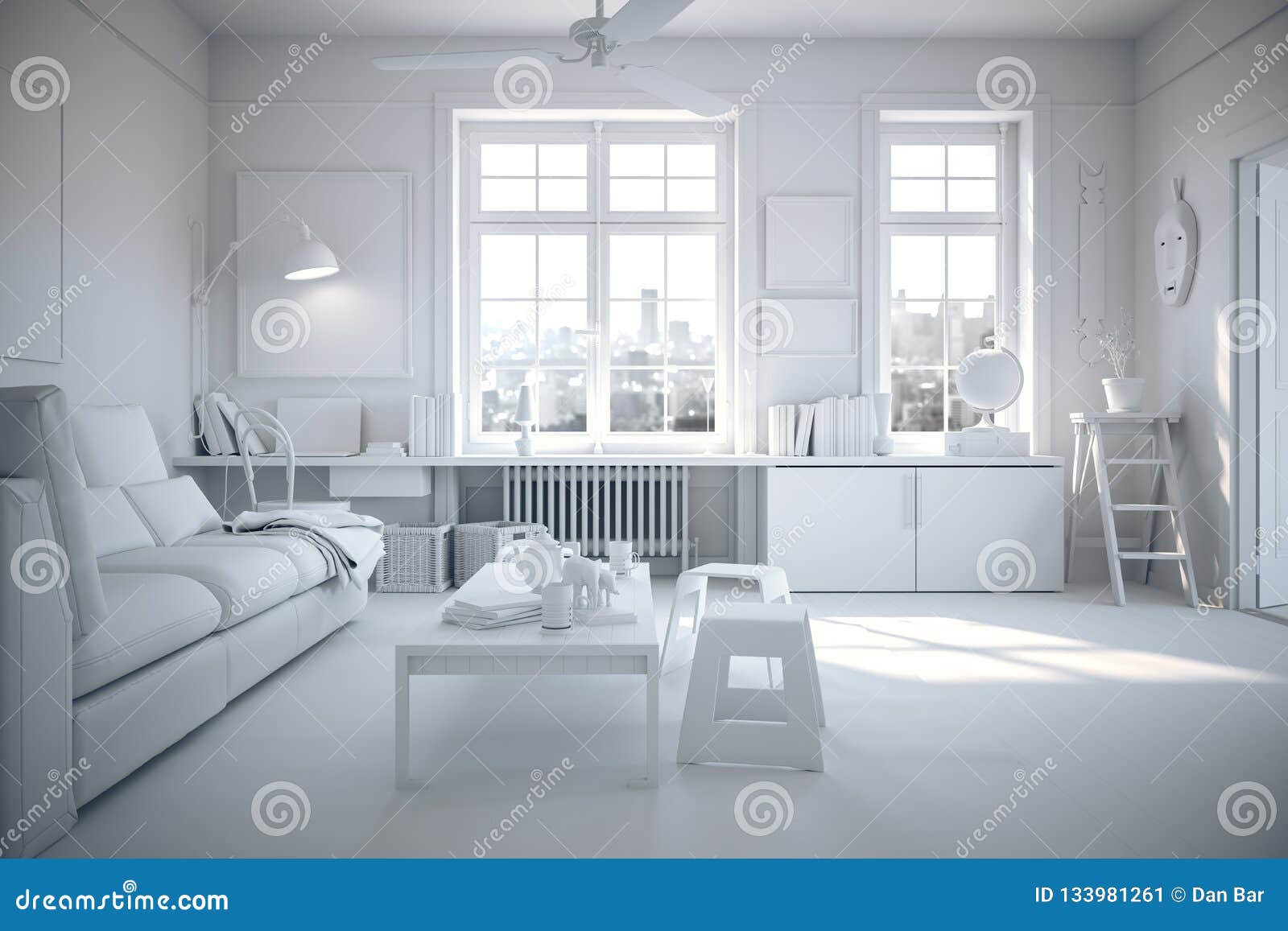 3d Render of Beautiful White Interior with No Textures Stock ...
