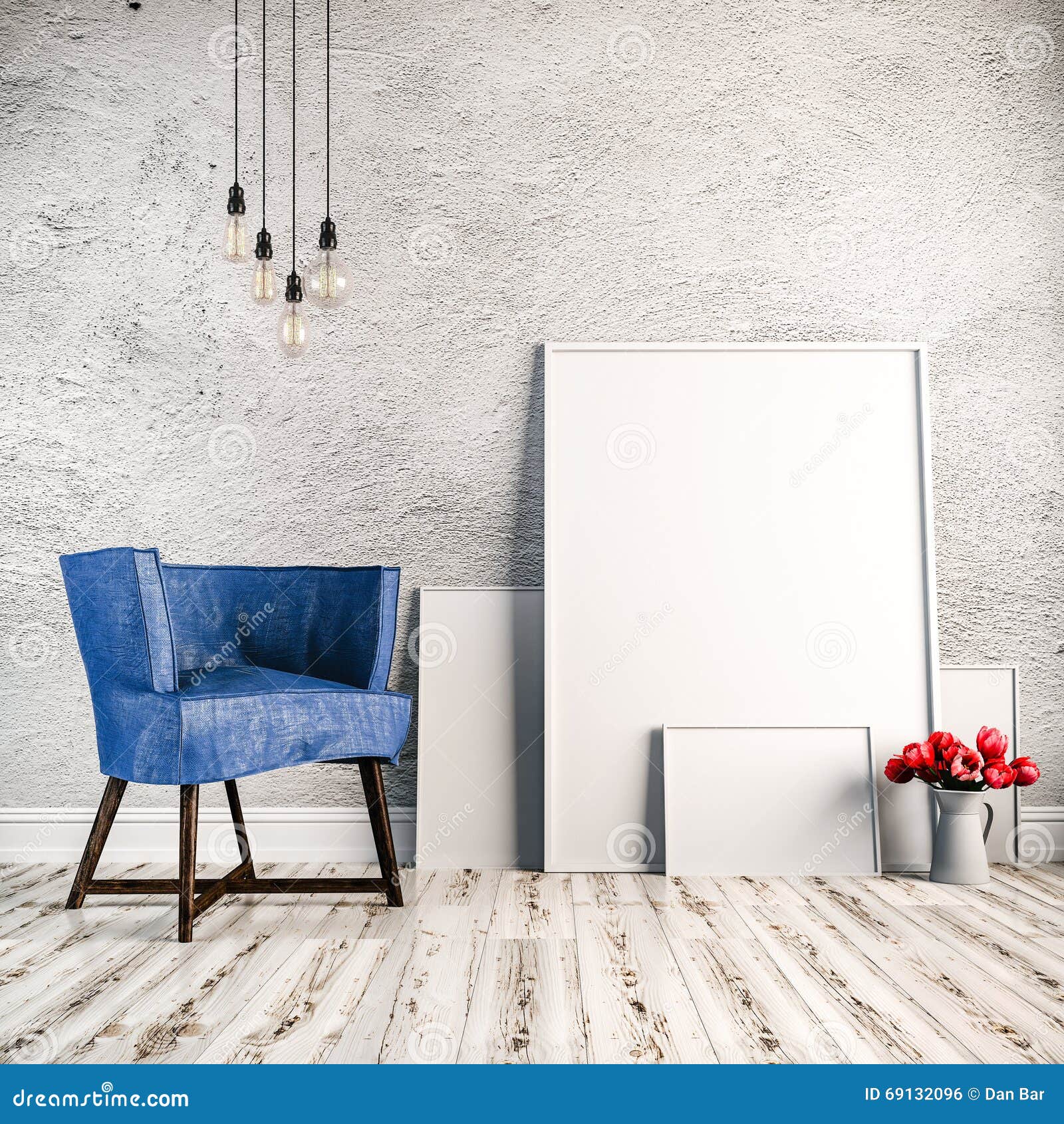 3d Render of Beautiful Interior with Blank Frames and Wooden Floor ...