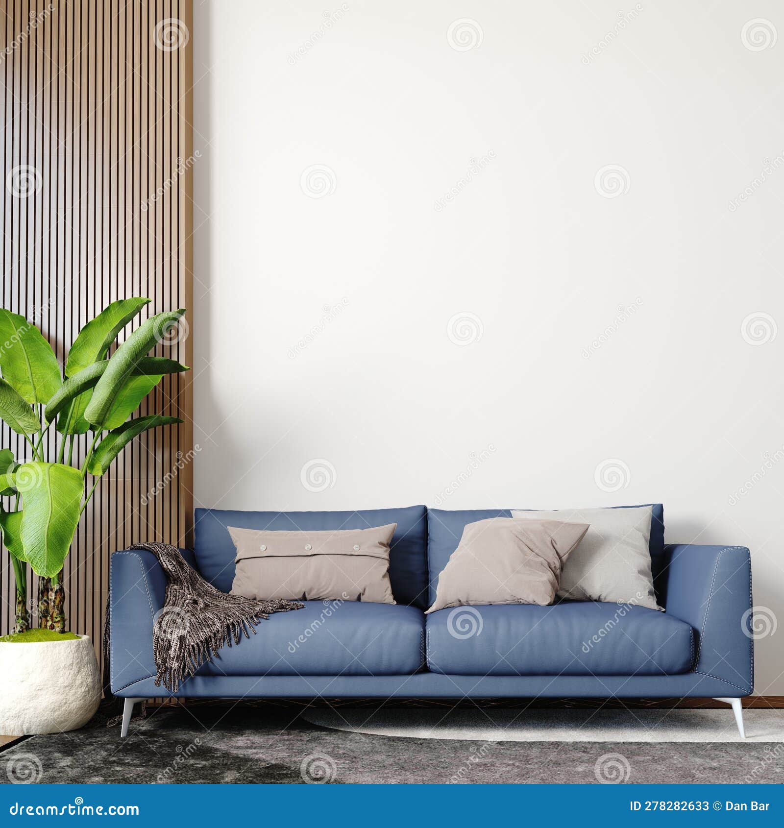 3d Render of Beautiful Interior Design, Mock Up with Blank Wall Stock ...