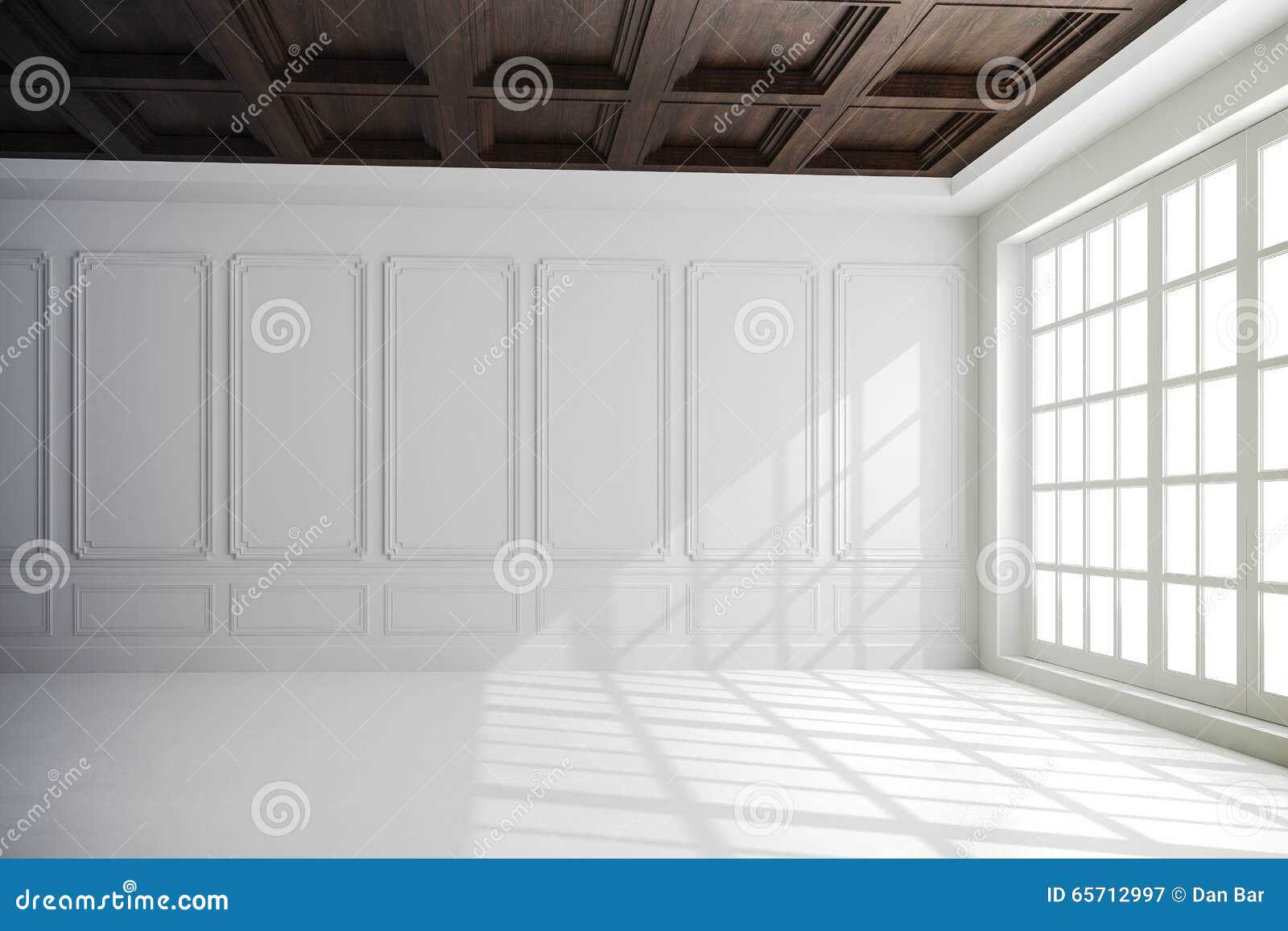 3d Render of Beautiful Interior with White Walls and Wood Ceiling Stock ...