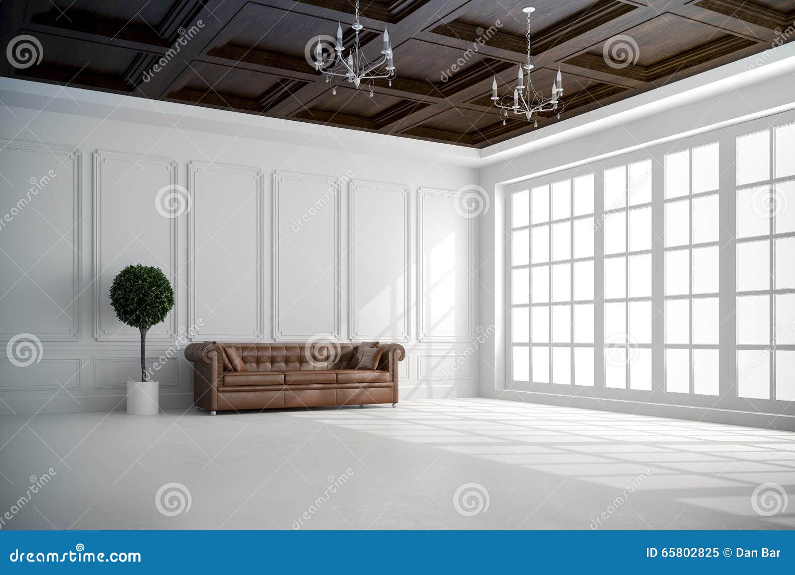 3d Render of Beautiful Interior with White Walls and Wood Ceiling Stock ...